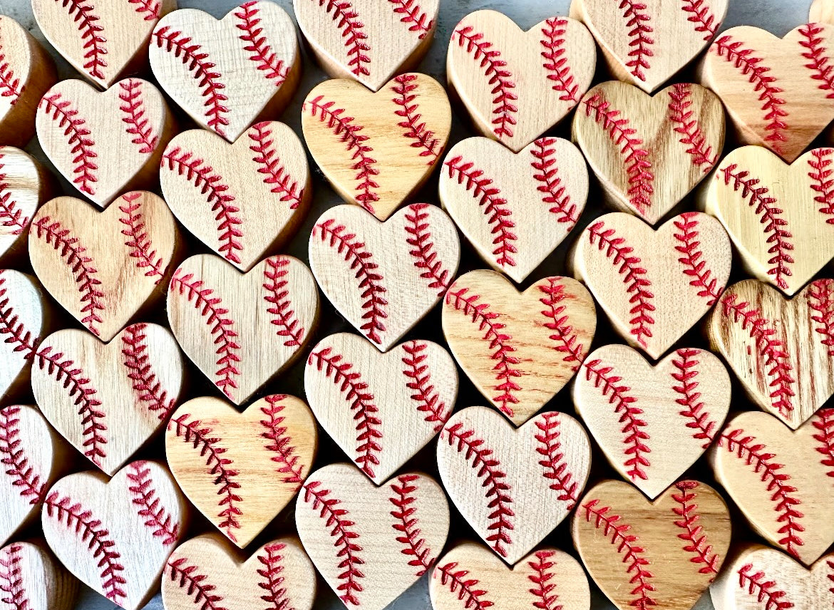 Interior Bat Wood Hearts with Red Baseball Seams Engraving – The ...